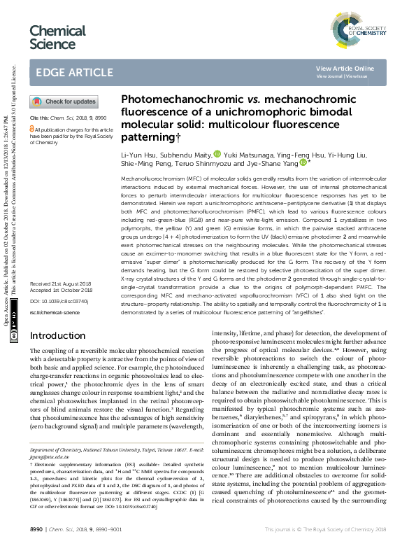 (PDF) Photomechanochromic vs. mechanochromic fluorescence of a ...