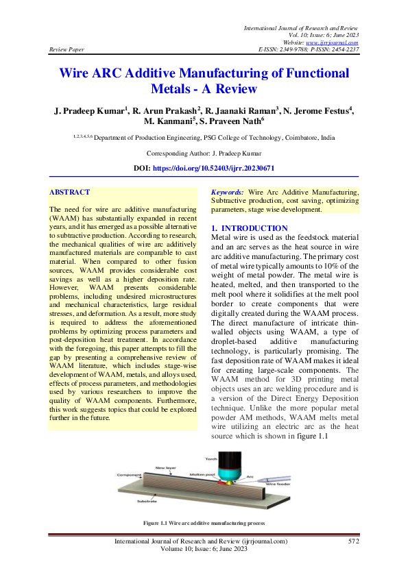 (PDF) Wire ARC Additive Manufacturing of Functional Metals -A Review
