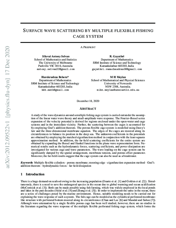 (PDF) Surface wave scattering by multiple flexible fishing cage system