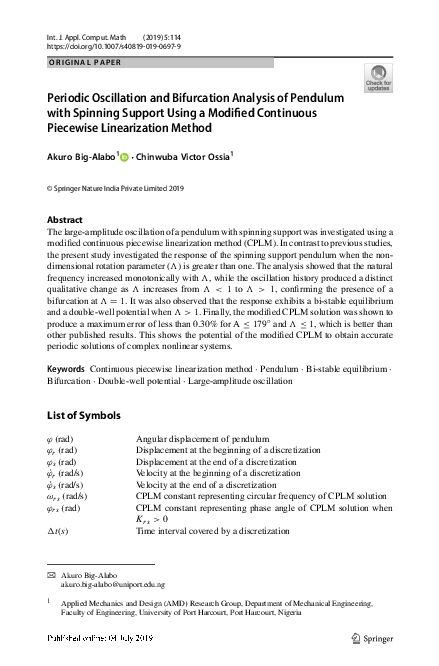 (PDF) Periodic Oscillation and Bifurcation Analysis of Pendulum with ...