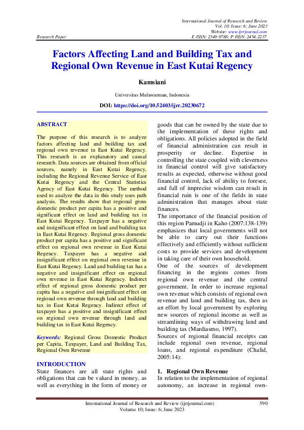 (PDF) Factors Affecting Land and Building Tax and Regional Own Revenue in East Kutai Regency ...