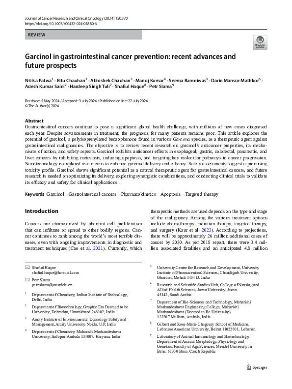 (PDF) Garcinol in gastrointestinal cancer prevention: recent advances ...