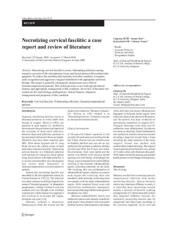 (PDF) Necrotizing cervical fasciitis: a case report and review of ...