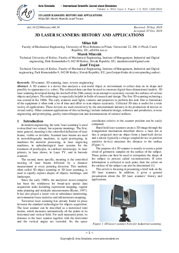 (PDF) 3D Laser Scanners: History and Applications