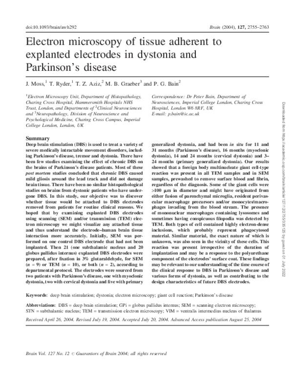 (PDF) Electron microscopy of tissue adherent to explanted electrodes in ...