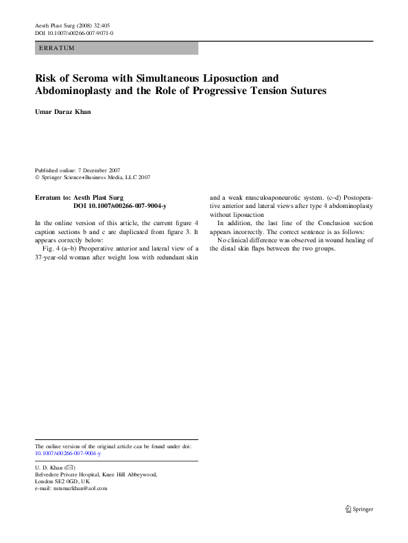 (PDF) Risk of Seroma with Simultaneous Liposuction and Abdominoplasty ...