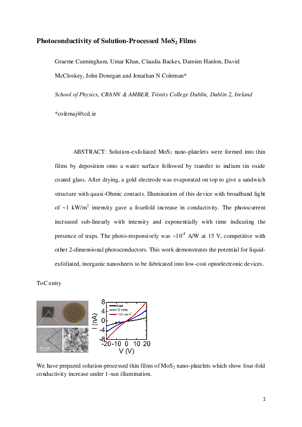 (PDF) Photoconductivity of solution-processed MoS2 films
