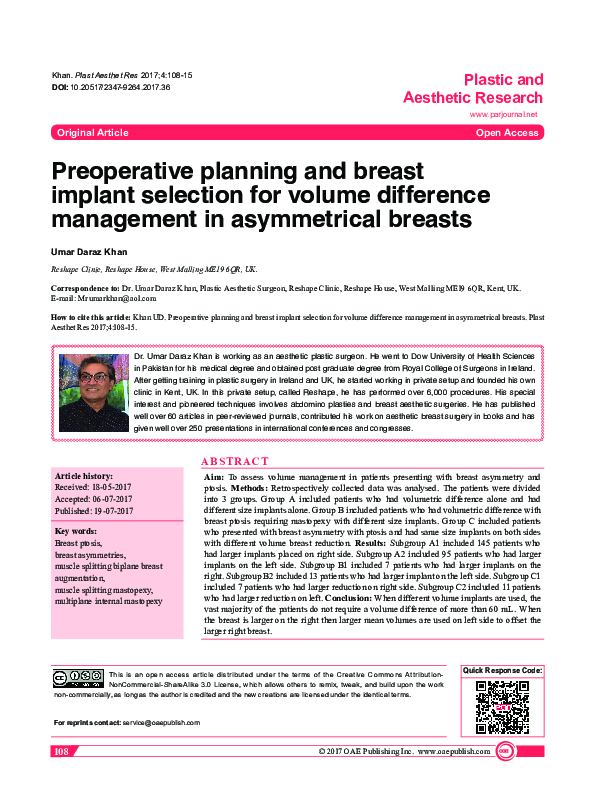 (PDF) Preoperative planning and breast implant selection for volume ...