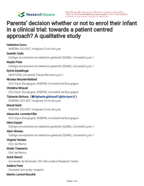 (PDF) Parents’ decision whether or not to enrol their infant in a ...