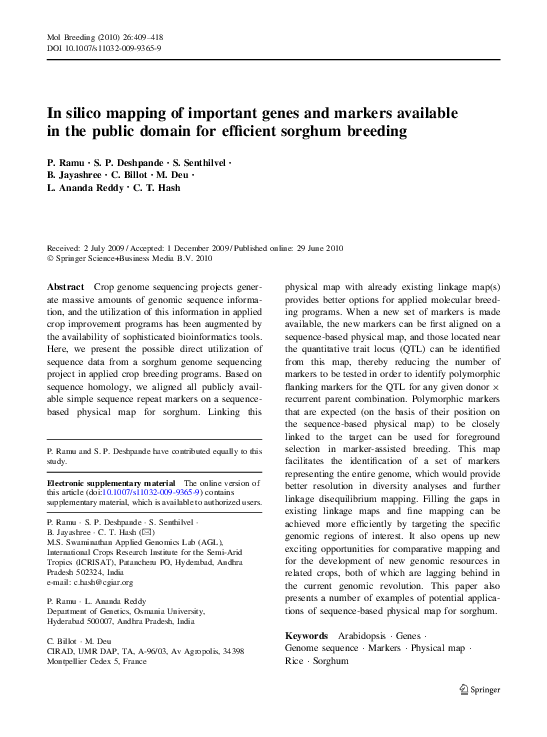 (PDF) In silico mapping of important genes and markers available in the ...