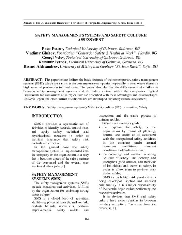 (PDF) Safety Management Systems and Safety Culture Assessment