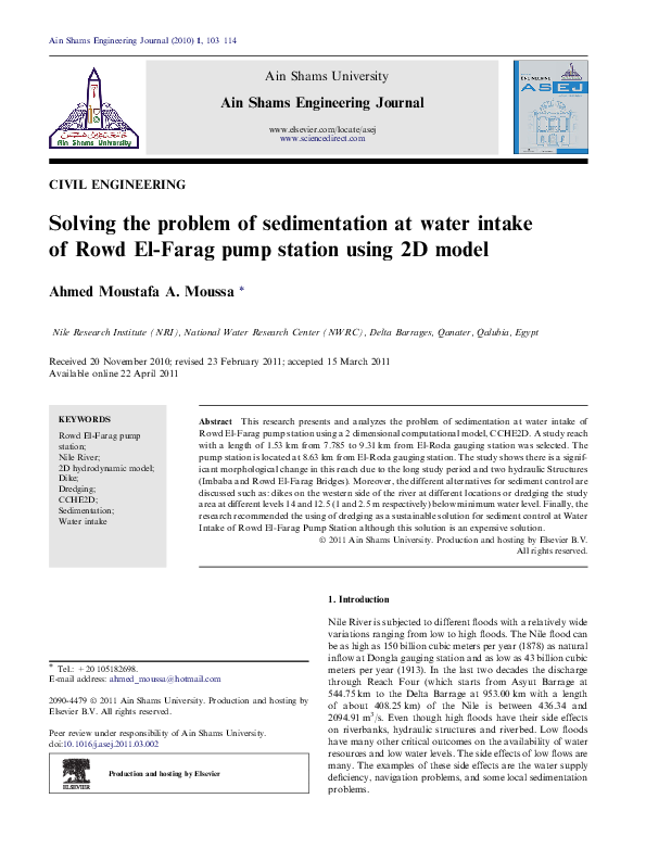 (PDF) Solving the problem of sedimentation at water intake of Rowd El-Farag pump station using ...