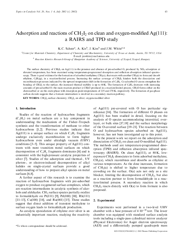 (PDF) Adsorption and reactions of CH2I2 on clean and oxygen-modified Ag ...