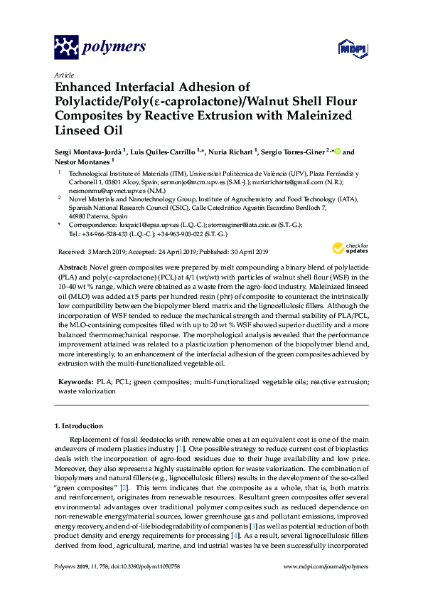 (PDF) Enhanced Interfacial Adhesion of Polylactide/Poly(ε-caprolactone ...