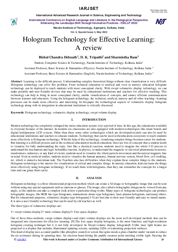 (PDF) Hologram technology for effective learning: A review