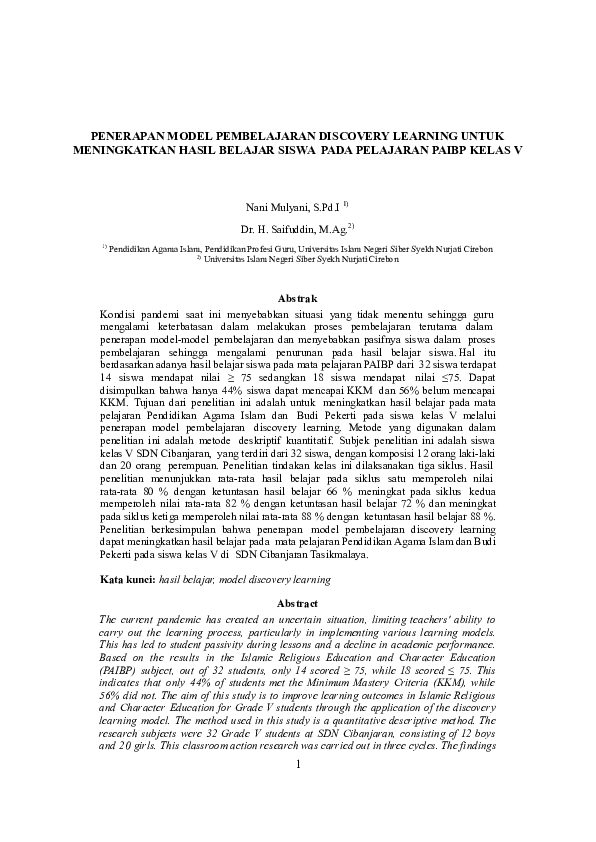 (PDF) PENERAPAN MODEL PEMBELAJARAN DISCOVERY LEARNING UNTUK MENINGKATKAN HASIL BELAJAR SISWA ...