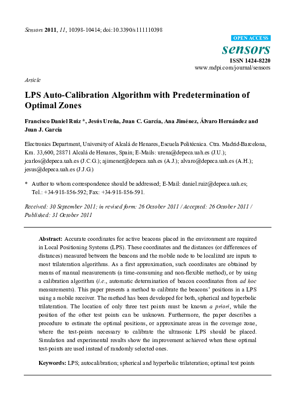 (PDF) LPS Auto-Calibration Algorithm with Predetermination of Optimal Zones