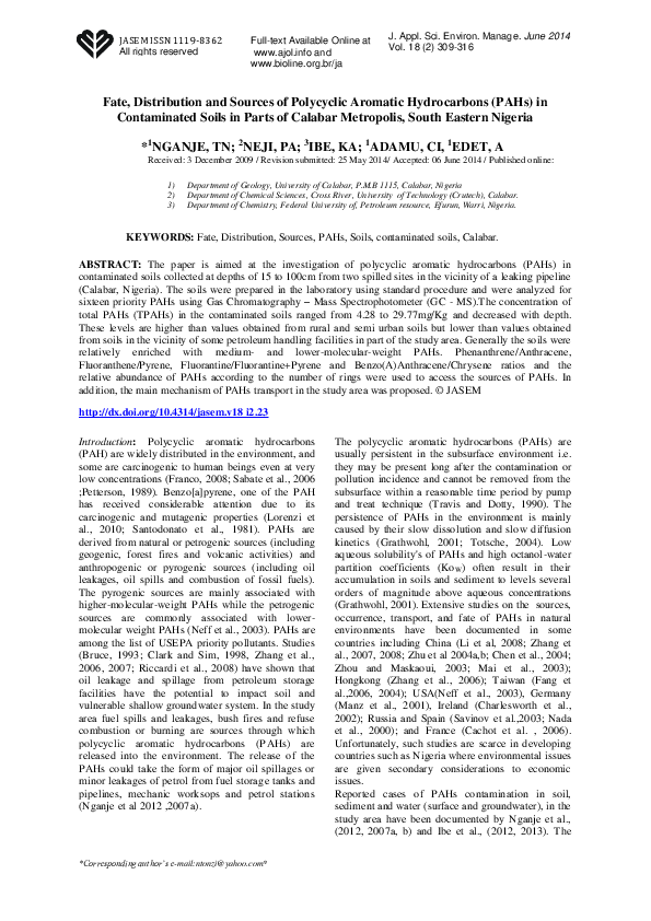 (PDF) Fate, Distribution and Sources of Polycyclic Aromatic ...