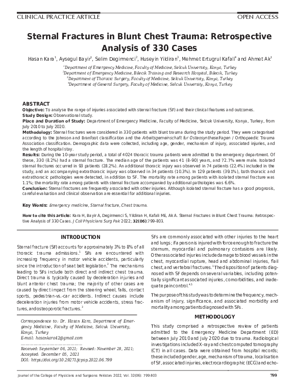 (PDF) Sternal Fractures in Blunt Chest Trauma: Retrospective Analysis ...