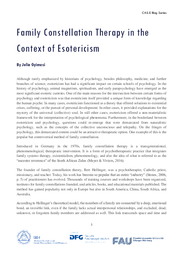(PDF) Family Constellation Therapy in the Context of Esotericism
