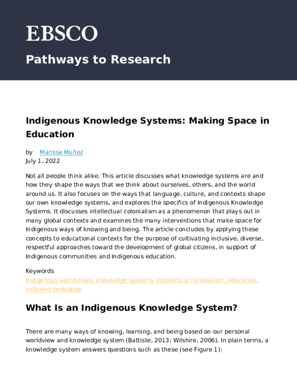 (PDF) Indigenous Knowledge Systems: Making Space in Education