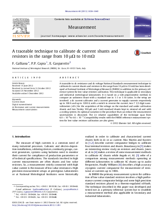 (PDF) A traceable technique to calibrate dc current shunts and ...