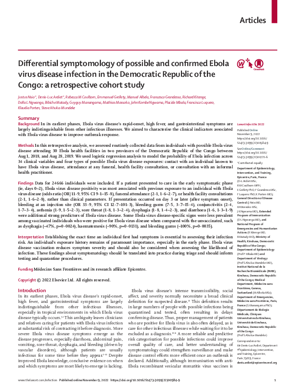 (PDF) Differential symptomology of possible and confirmed Ebola virus ...