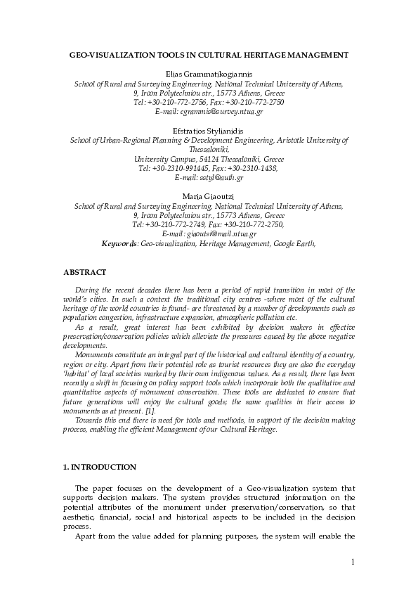 (PDF) 1 Geo-Visualization Tools in Cultural Heritage Management