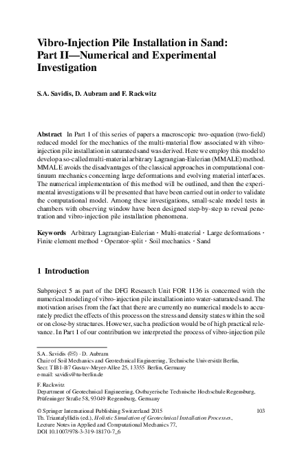 (PDF) Vibro-Injection Pile Installation in Sand: Part II—Numerical and ...