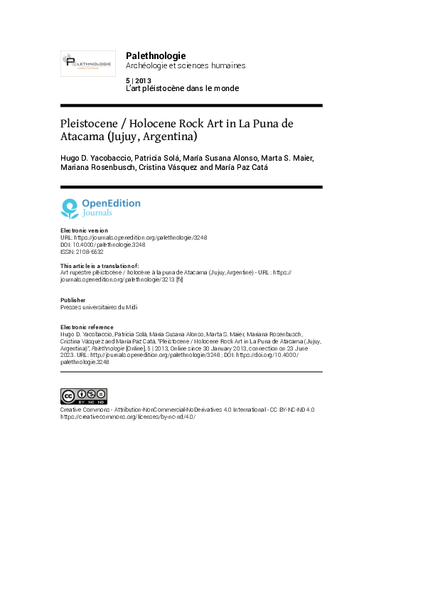 (PDF) Pleistocene / Holocene Rock Art in La Puna de Atacama (Jujuy ...