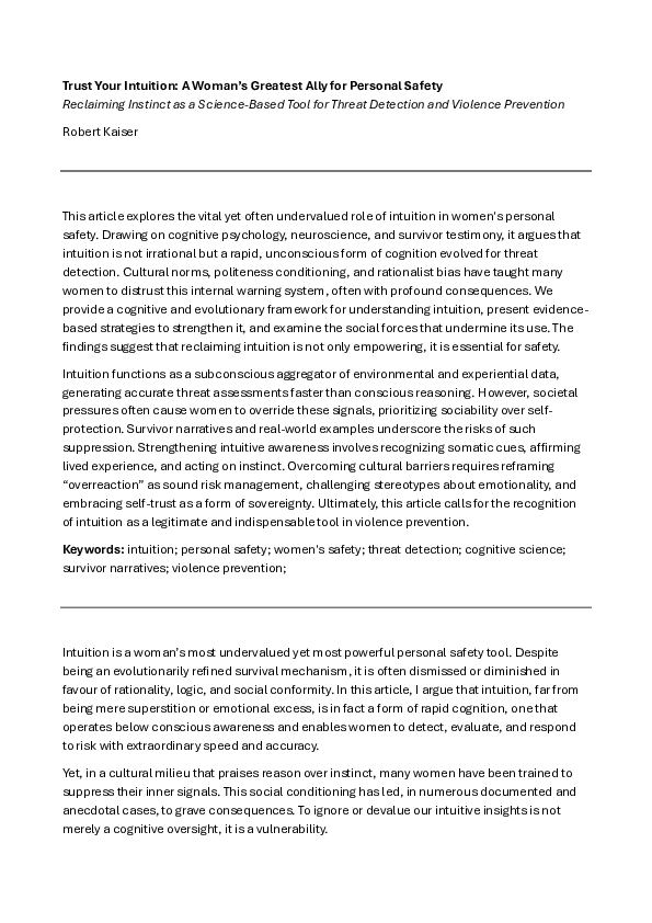 (PDF) Trust Your Intuition: A Woman’s Greatest Ally for Personal Safety