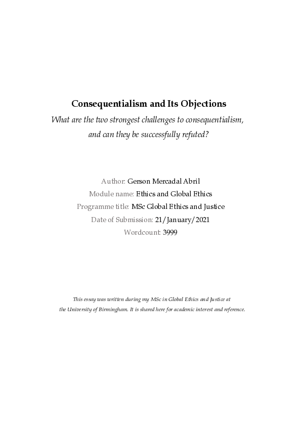 (PDF) Consequentialism and Its Objections