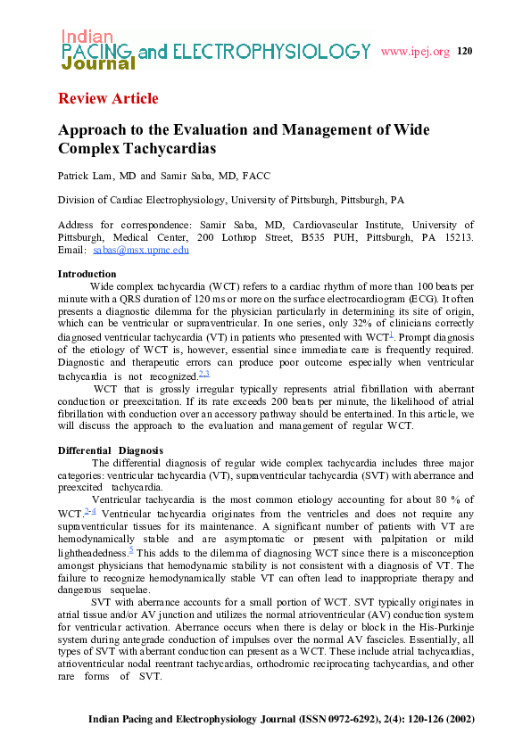 (PDF) Approach to the evaluation and management of wide complex ...