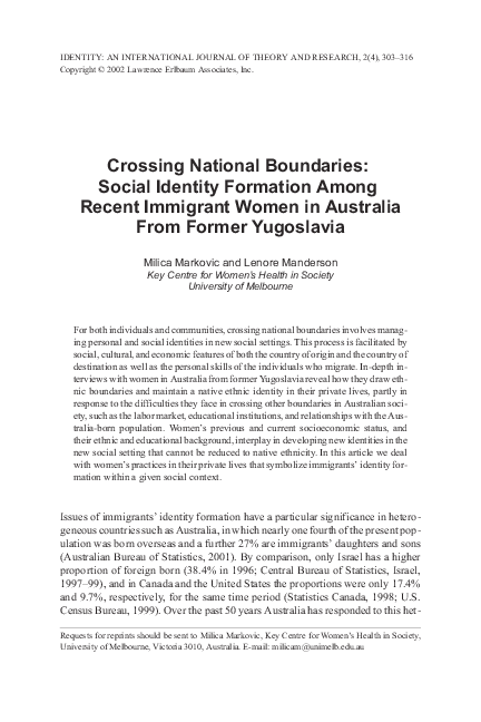 (PDF) Crossing National Boundaries: Social Identity Formation Among Recent Immigrant Women in ...