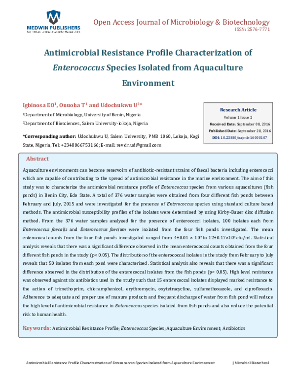 (PDF) Antimicrobial Resistance Profile Characterization of Enterococcus Species Isolated from ...