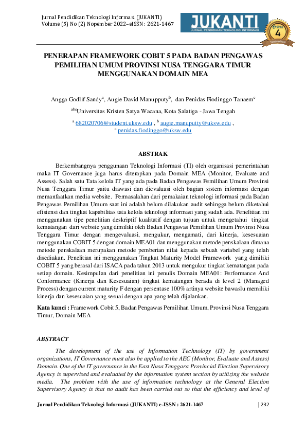 (PDF) Penerapan Framework Cobit 5 Pada Badan Pengawas Pemilihan Umum ...
