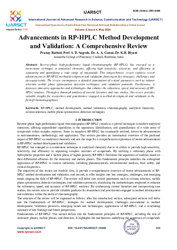 (PDF) Advancements in RP-HPLC Method Development and Validation: A Comprehensive Review