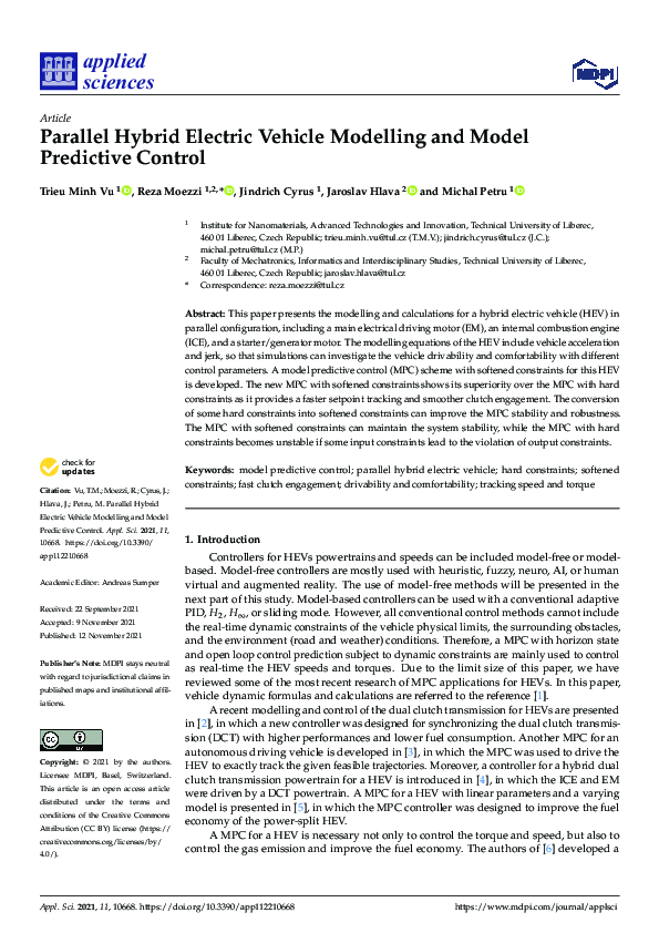 (PDF) Parallel Hybrid Electric Vehicle Modelling and Model Predictive ...