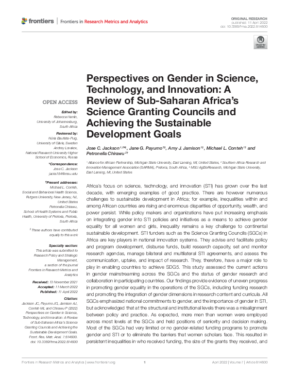 (PDF) Perspectives on Gender in Science, Technology, and Innovation: A ...