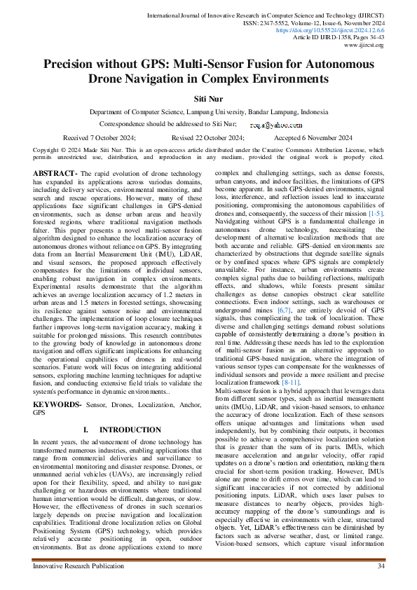(PDF) Precision without GPS Multi Sensor Fusion for Autonomous Drone Navigation in Complex ...