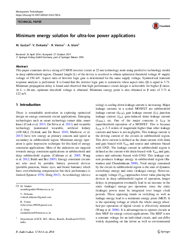 (PDF) Minimum energy solution for ultra-low power applications