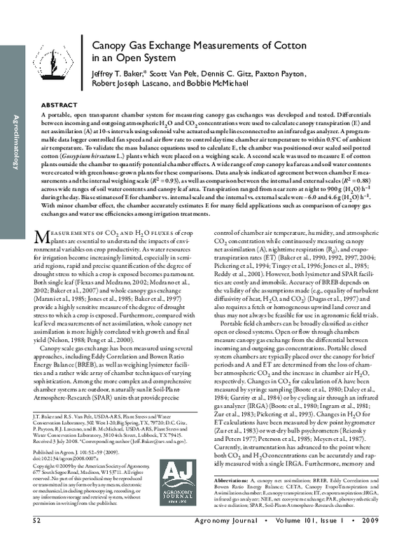 (PDF) Canopy Gas Exchange Measurements of Cotton in an Open System