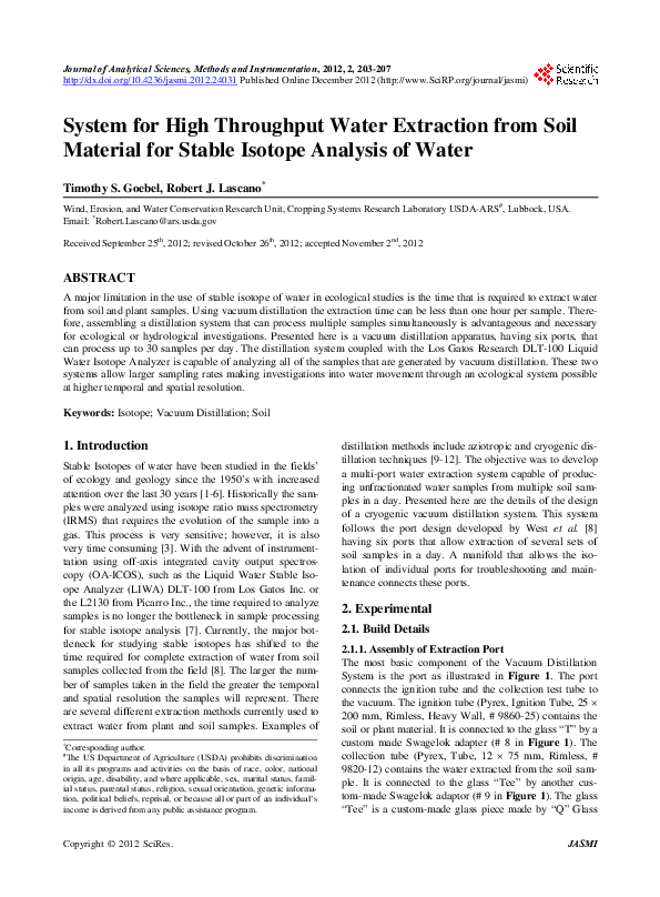 (PDF) System for High Throughput Water Extraction from Soil Material ...