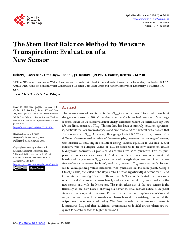 (PDF) The Stem Heat Balance Method to Measure Transpiration: Evaluation ...