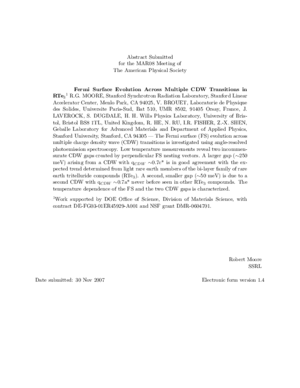 (PDF) Fermi Surface Evolution Across Multiple CDW Transitions in RTe3