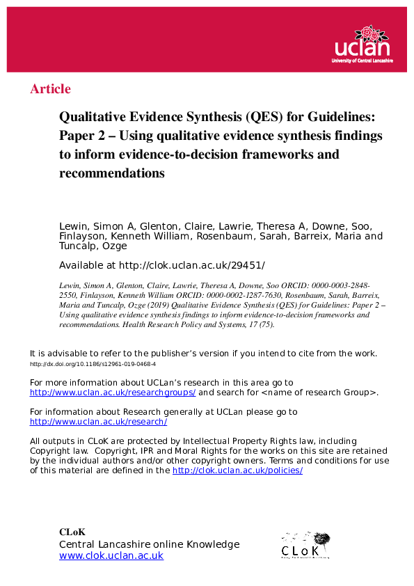 (PDF) Qualitative Evidence Synthesis