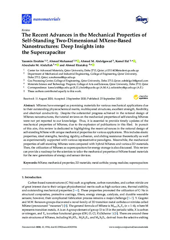 (PDF) The Recent Advances in the Mechanical Properties of Self-Standing Two-Dimensional MXene ...
