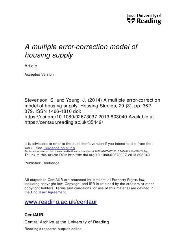 (PDF) A Multiple Error-Correction Model of Housing Supply