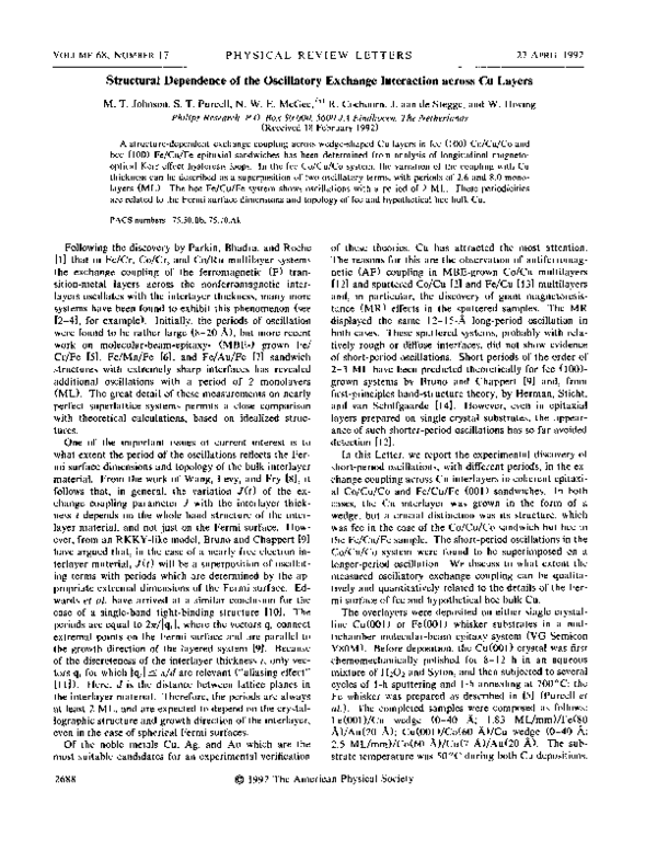 (PDF) Structural dependence of the oscillatory exchange interaction ...