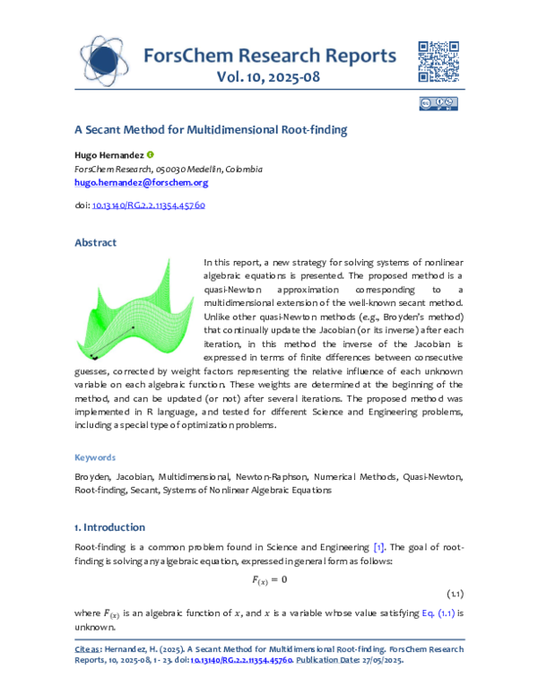 Pdf A Secant Method For Multidimensional Root Finding 6787